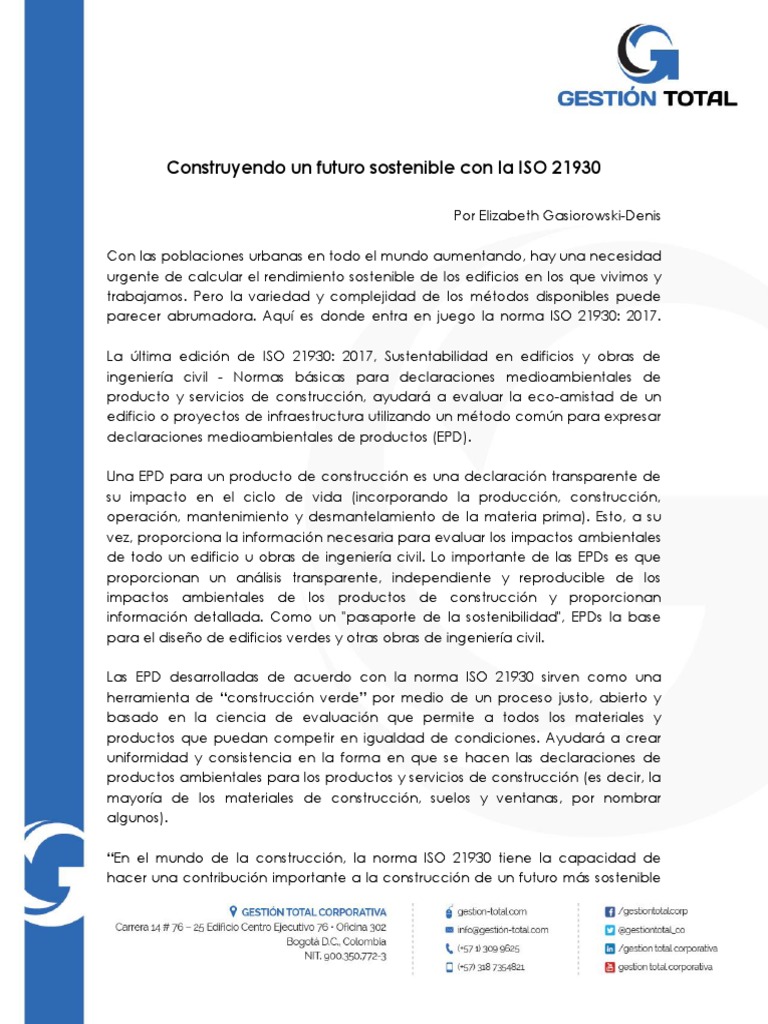 Construyendo Un Futuro Sostenible Con La ISO 21930 | PDF ...