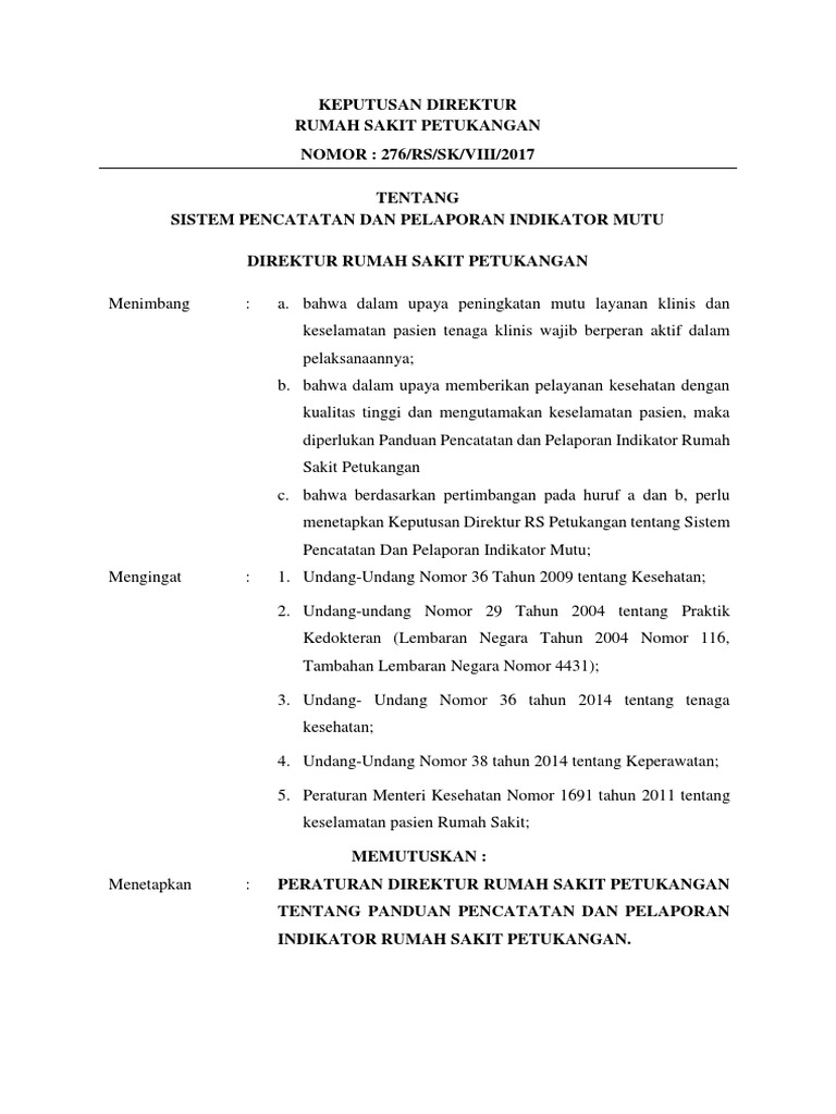 Panduan Pelaporan Indikator Mutu RS Petukangan | PDF