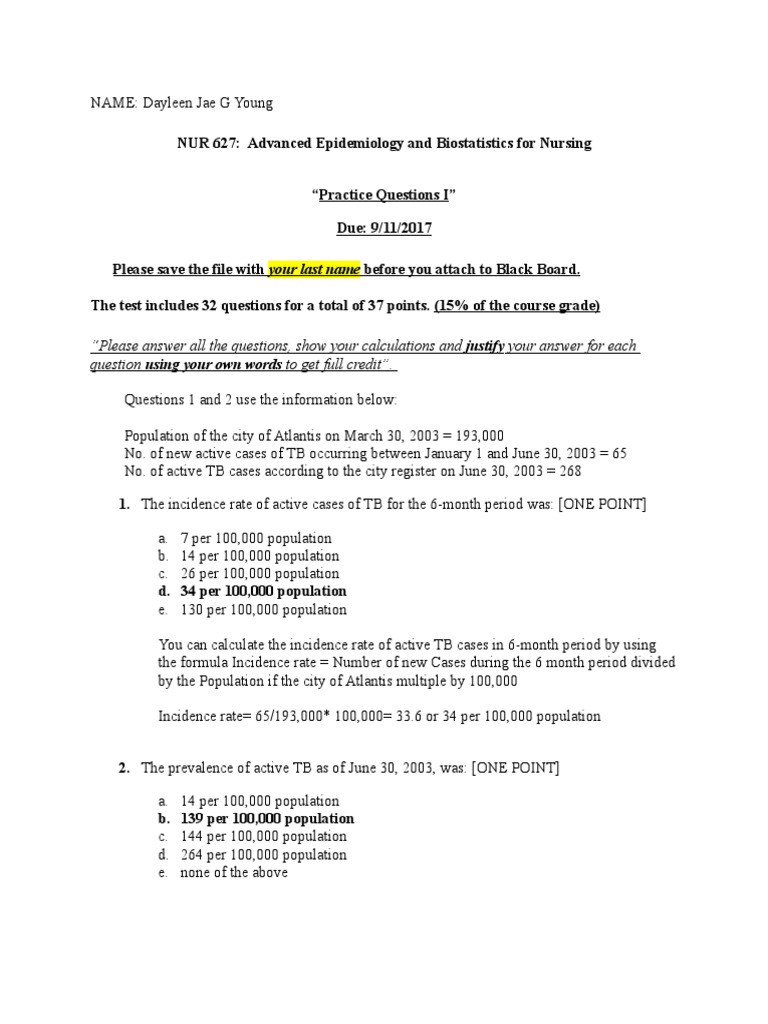 Practice Questions 1 - Young | PDF | Sensitivity And Specificity ...