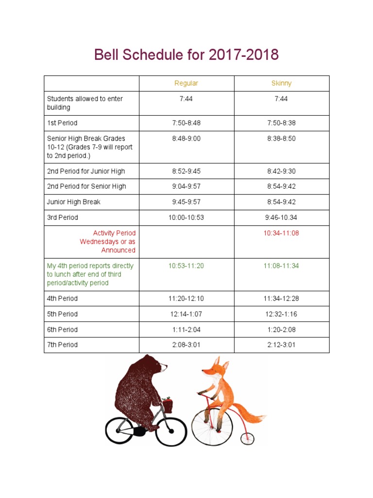 Bell Schedule For 2017-2018 | PDF