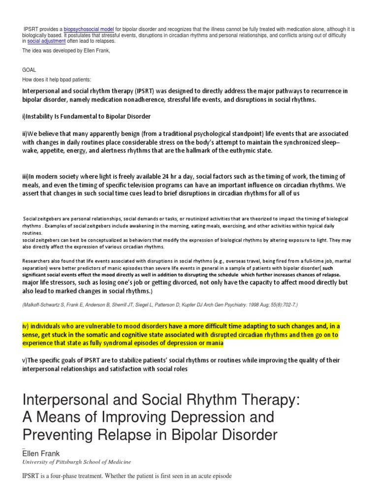 Ipsrt Notes | PDF | Major Depressive Disorder | Mania