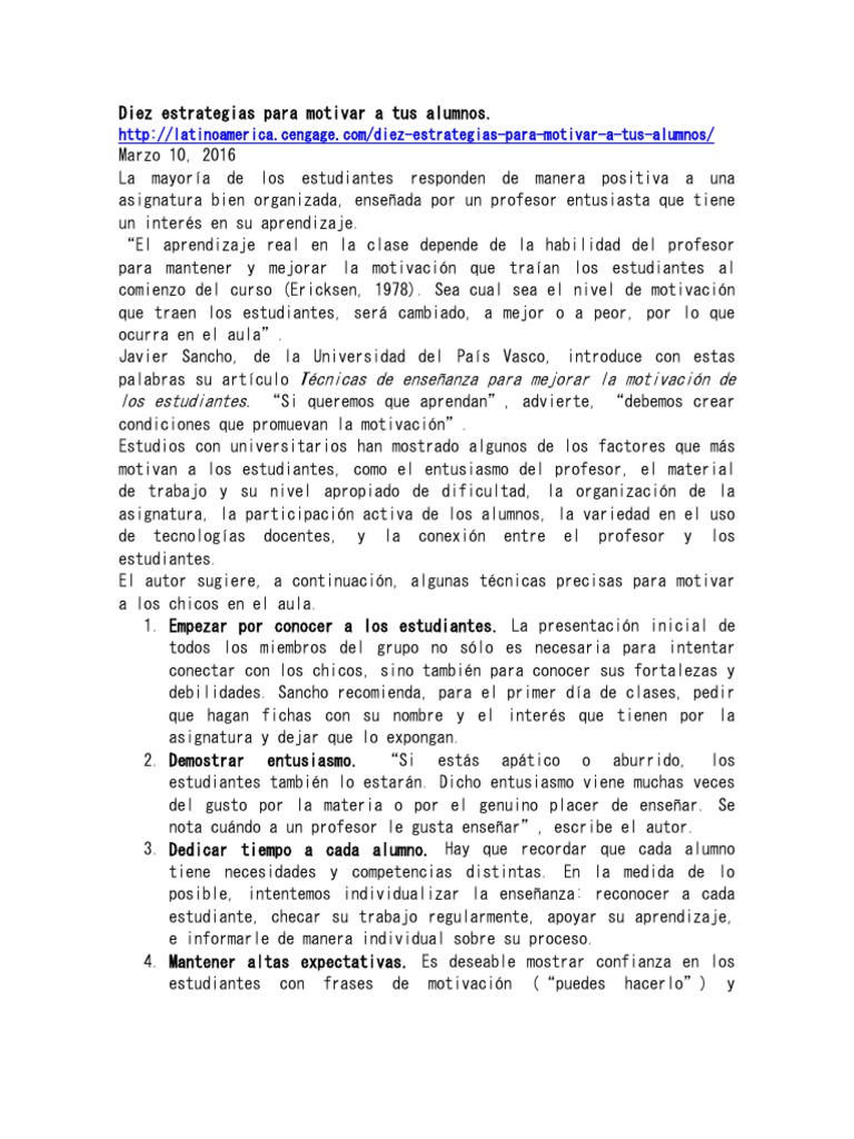 Estrategias para Motivar a Estudiantes | PDF | Maestros | Salón de clases