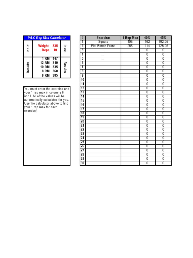 Weightlifting Rep Max Calculator | PDF | Recreation | Athletic Sports