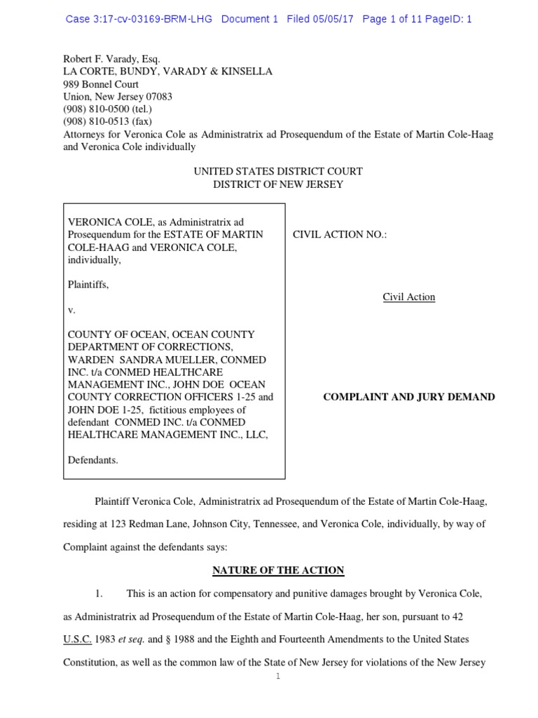 Martin Cole-Haag Complaint | PDF | Diversity Jurisdiction | Lawsuit