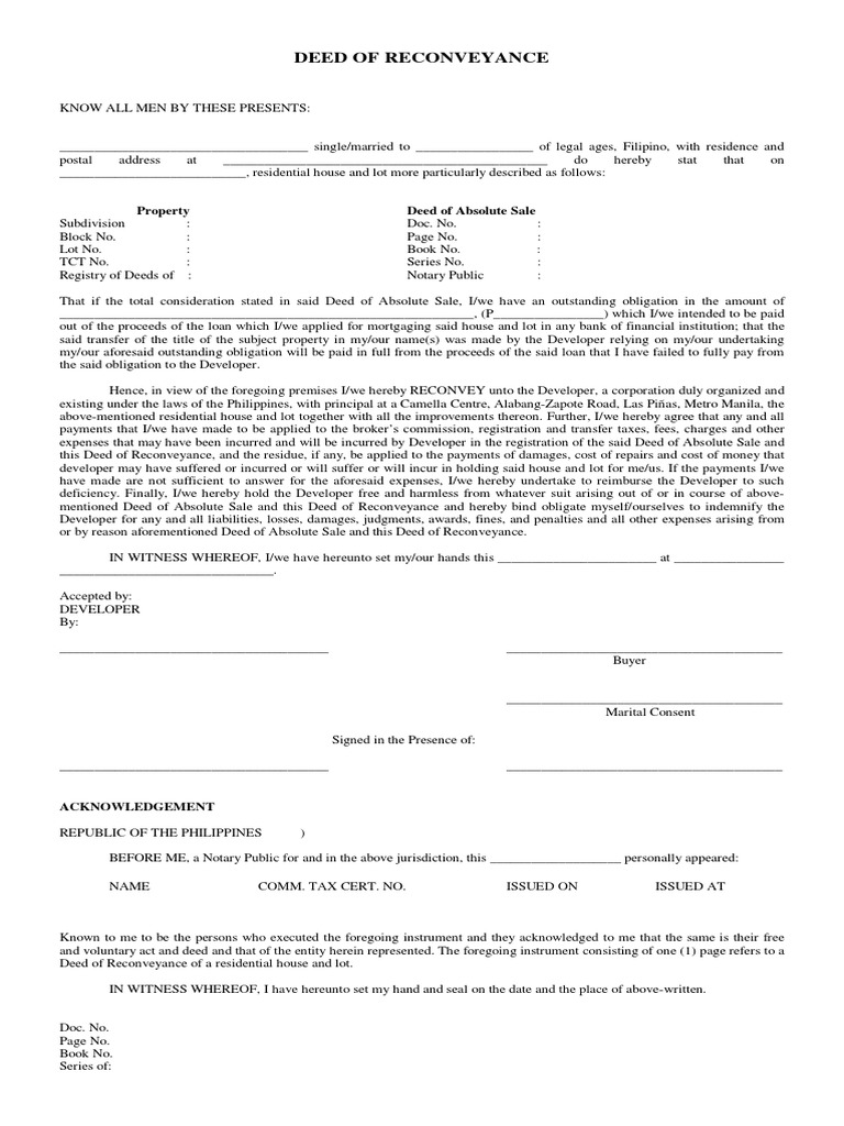 Deed of Reconveyance | PDF | Conveyancing | Deed