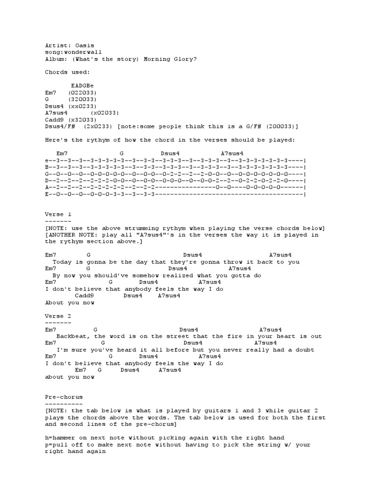Oasis Wonderwall Pdf Song Structure Rock Music