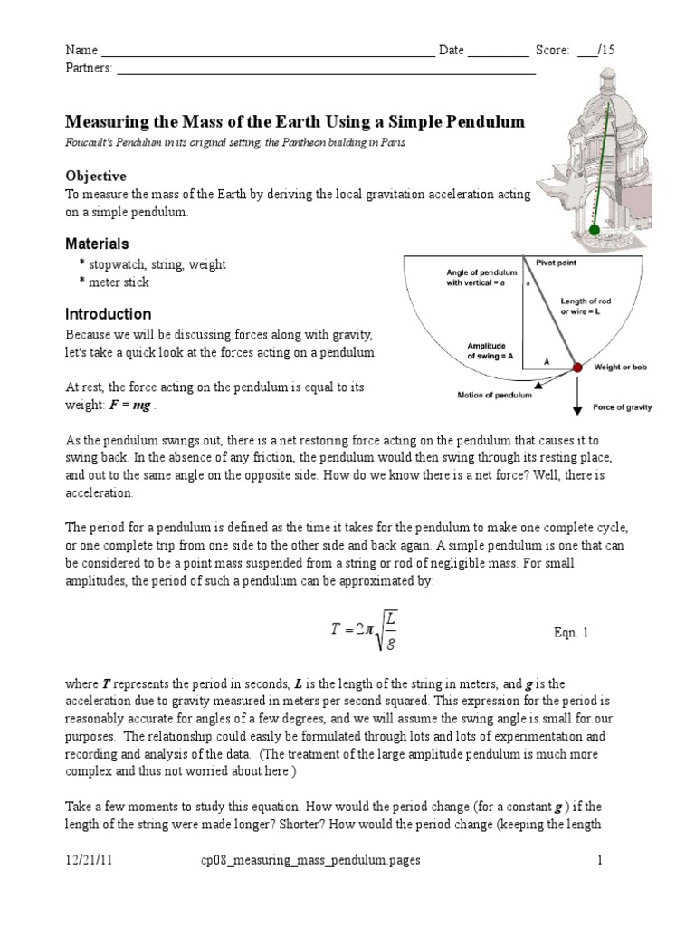 Cp08 Measuring Mass Pendulum | PDF | Pendulum | Mass