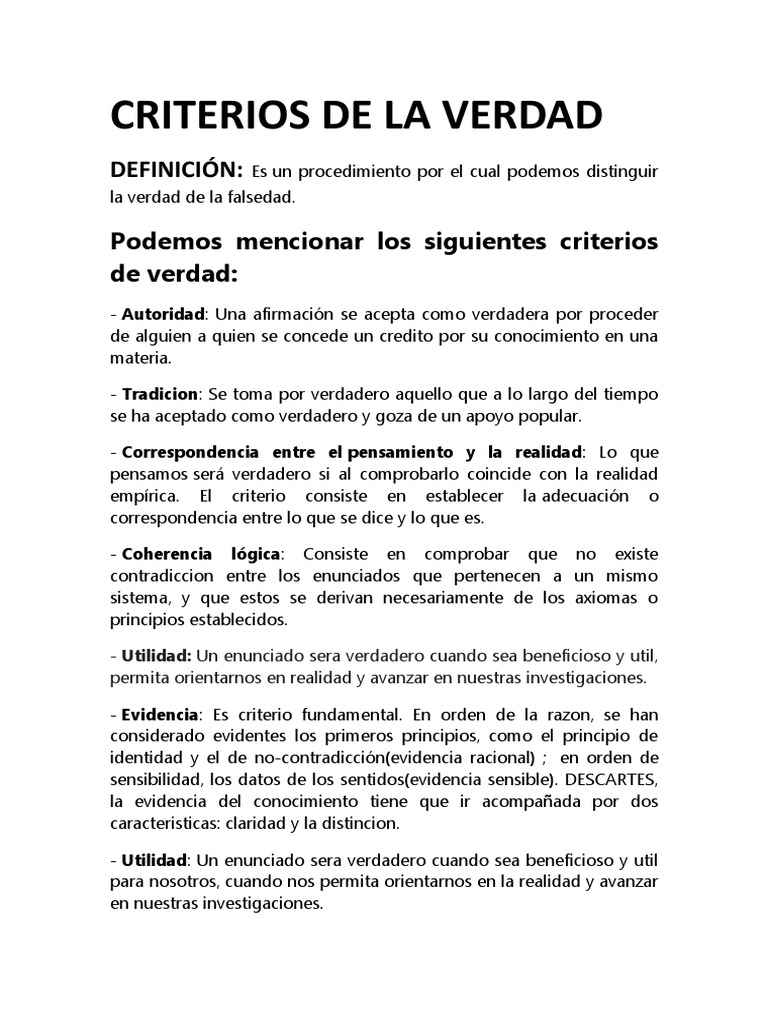 Criterios de La Verdad | PDF | Evidencia | Filosofía contemporánea