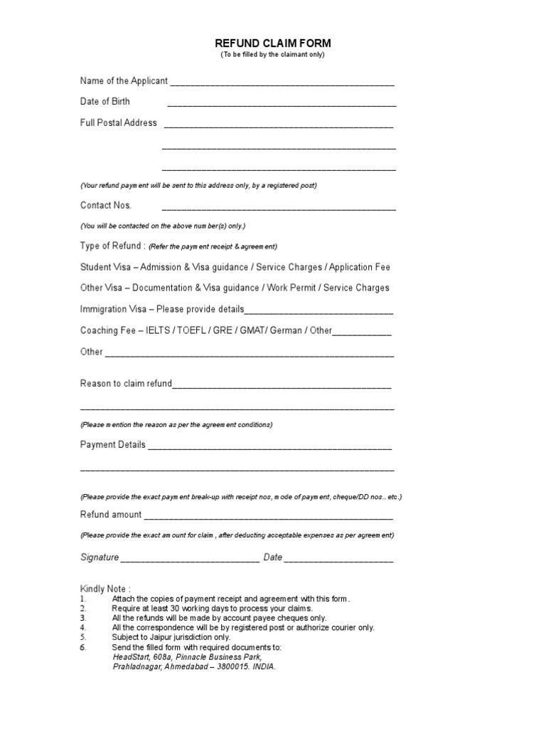 Refund Claim Form | PDF