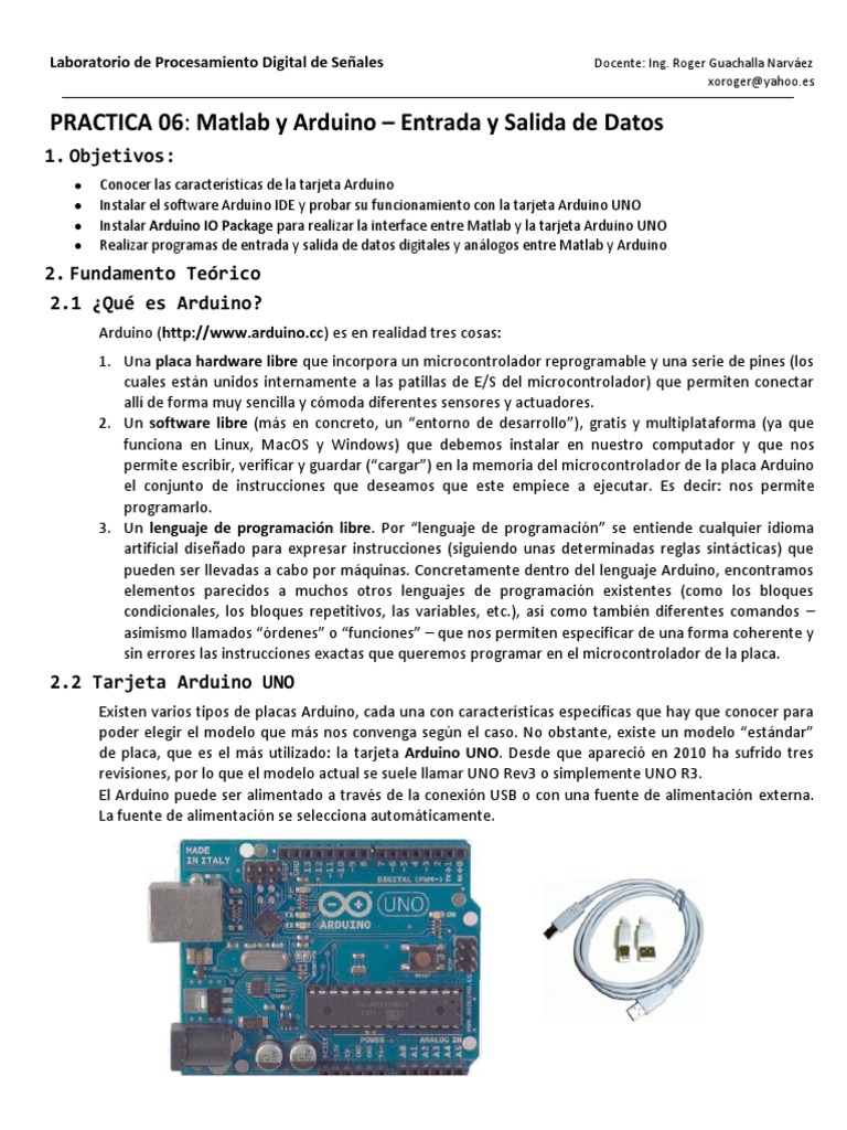 P06 Matlab y Arduino Entrada y Salida de Datos | PDF | Microcontrolador | Arduino