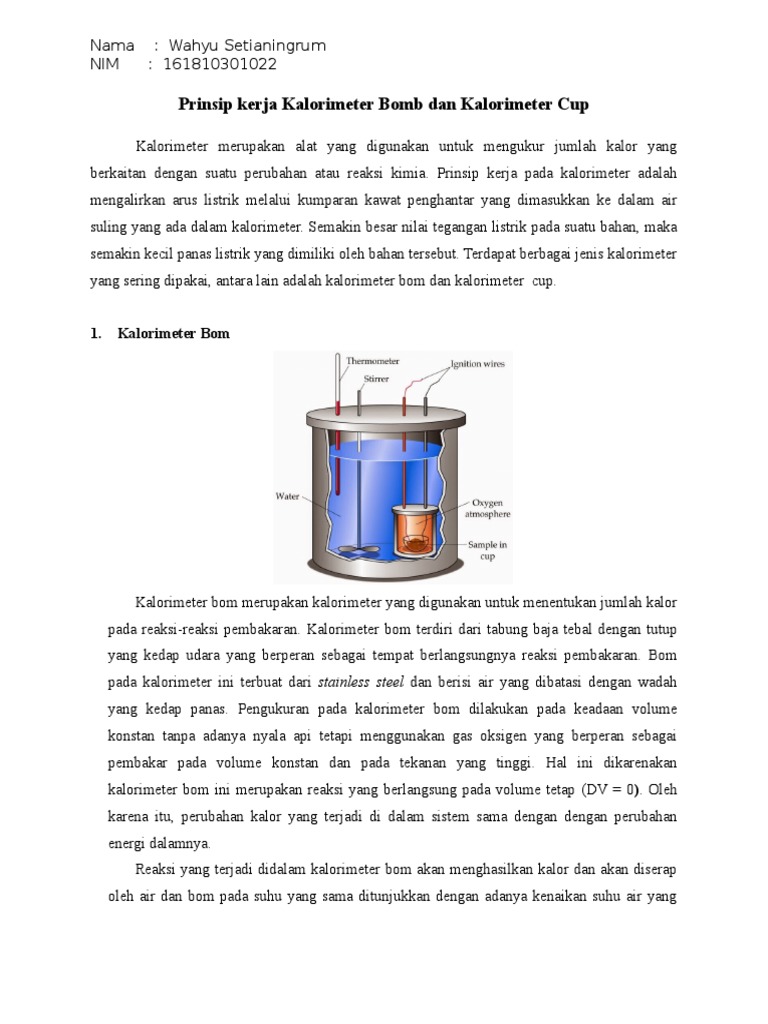 Prinsip Kerja Kalorimeter Bomb Dan Kalorimeter Cup | PDF