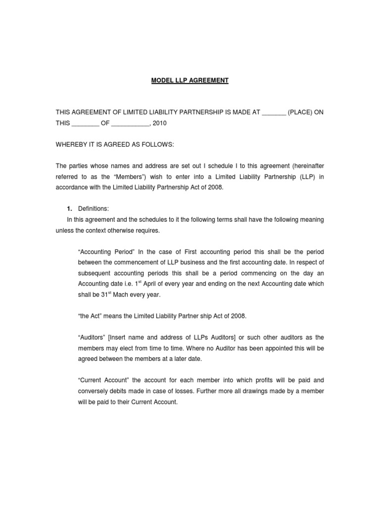 Model LLP Agreement | PDF | Limited Liability Partnership | Law