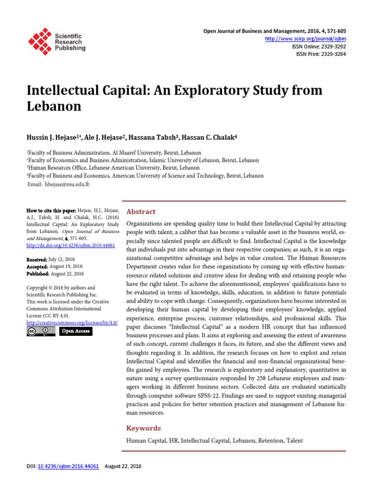 Intellectual Capital: An Exploratory Study From Lebanon | PDF | Human Capital | Intangible Asset