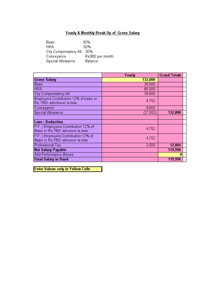 Gross Salary Breakdown Calculator | PDF | Defined Benefit Pension Plan ...