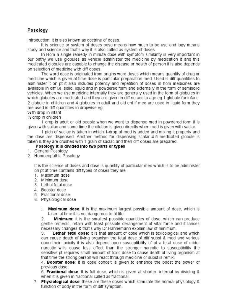 Posology: Posology It Is Divided Into Two Parts or Types | PDF ...