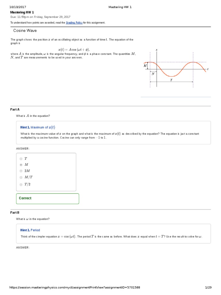 Mastering HW 1 | PDF | Frequency | Force