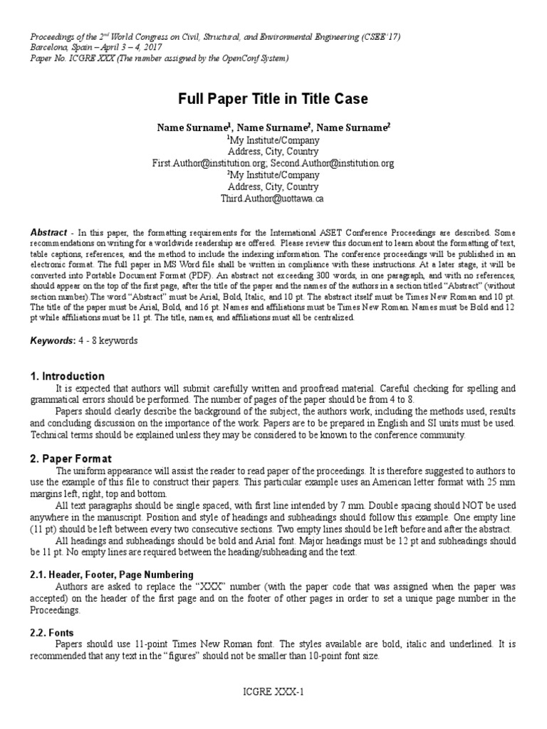 Full Paper Title in Title Case: Name Surname, Name Surname, Name ...