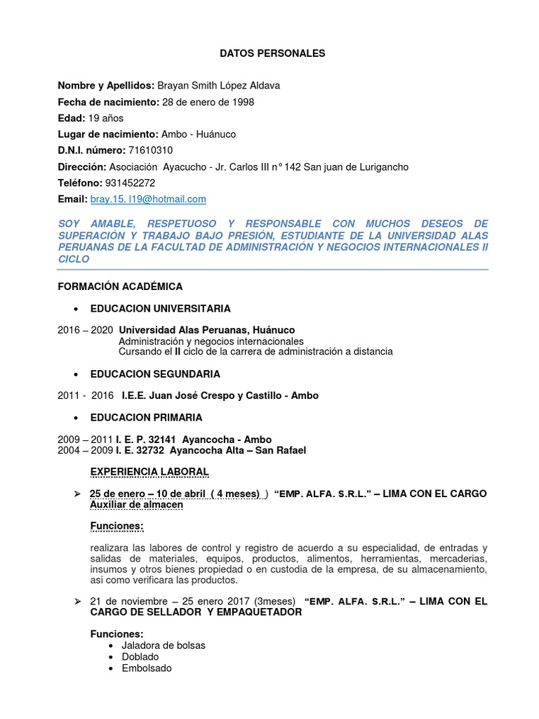 Curriculum Brayan Original | PDF | Microsoft Office | Microsoft