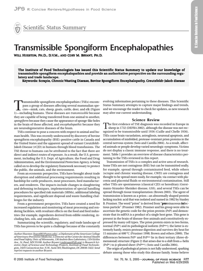 IFT Transmissible Spongiform Encephalopathies | PDF | Animals And ...