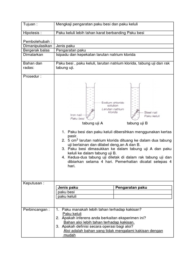 Peka Ting4 Mengkaji Pengaratan Paku Besi Dan Paku Keluli | PDF