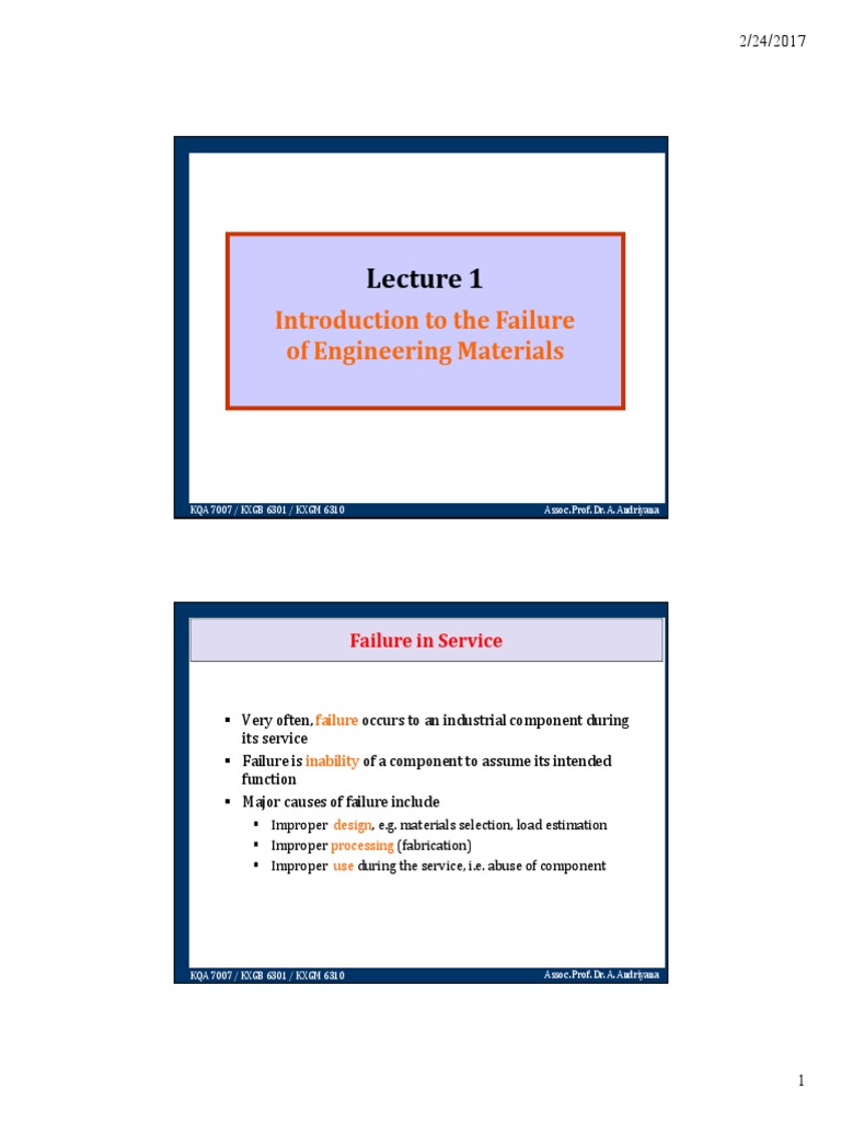 Lecture 1 Introduction To The Failure of Engineering Materials PDF ...
