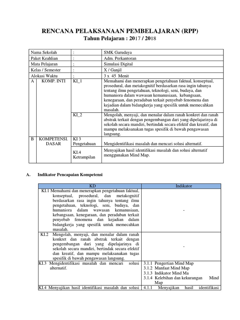 RPP Simdig X Gasal K 13 Mind Map | PDF
