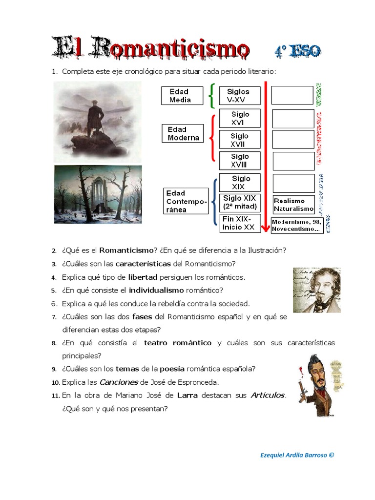 Romanticismo Ficha | PDF | Romanticismo | Literatura europea