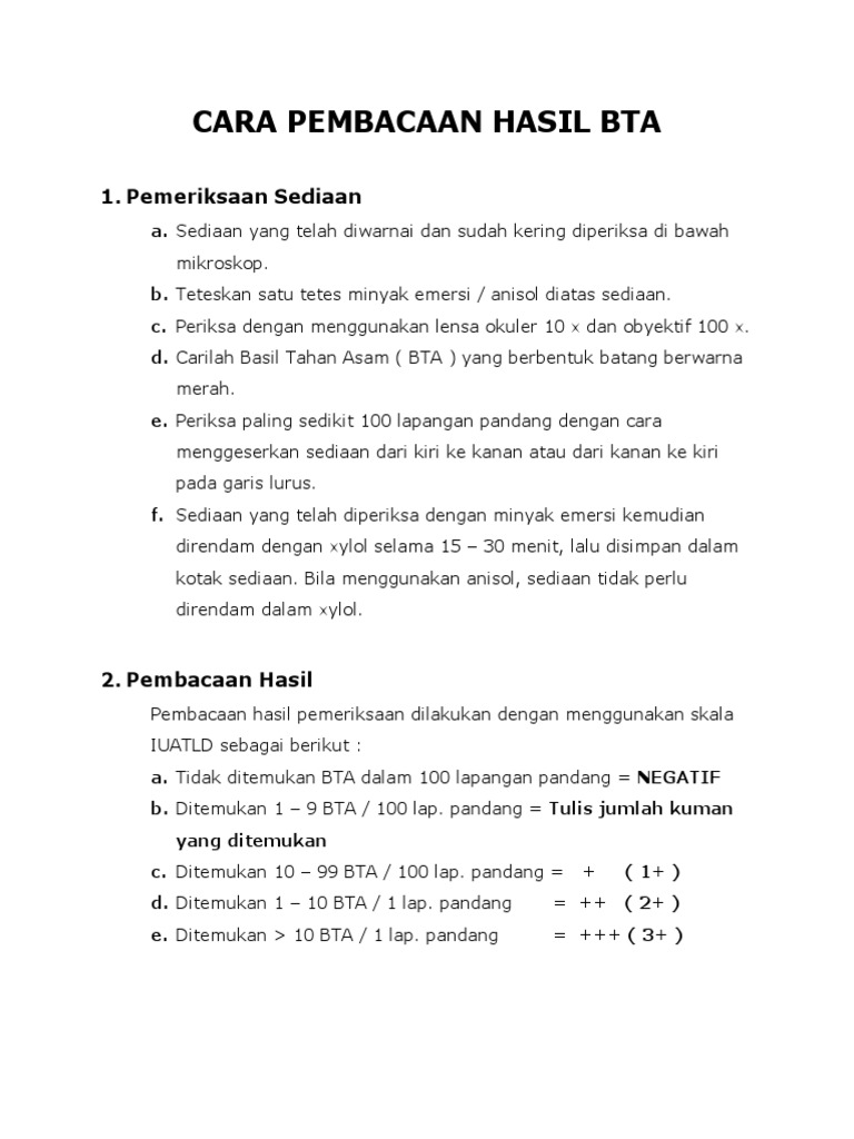 Cara Pembacaan Hasil Bta | PDF