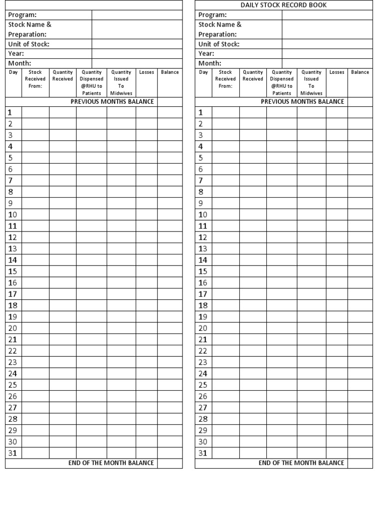 Daily Stock Record Book | PDF