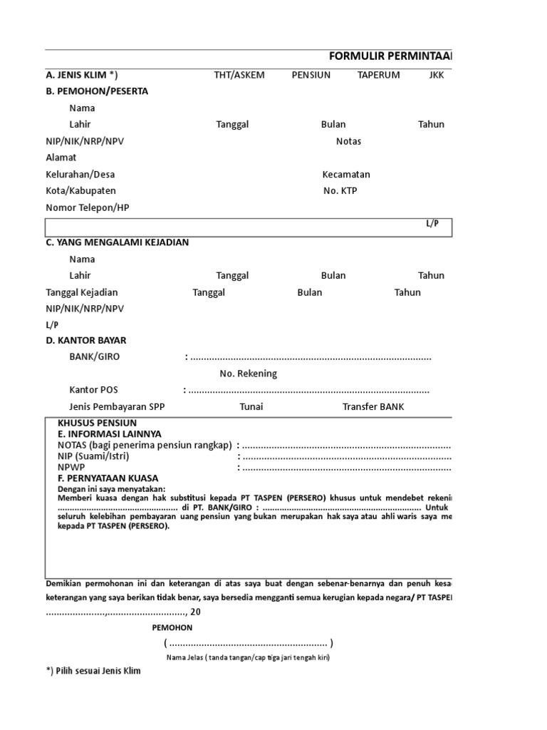 Blangko FPP Taspen | PDF