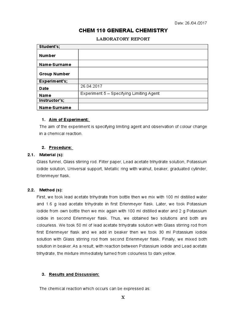 Chem110 - Experiment 5 - Lab Report | PDF | Molar Concentration | Chemistry