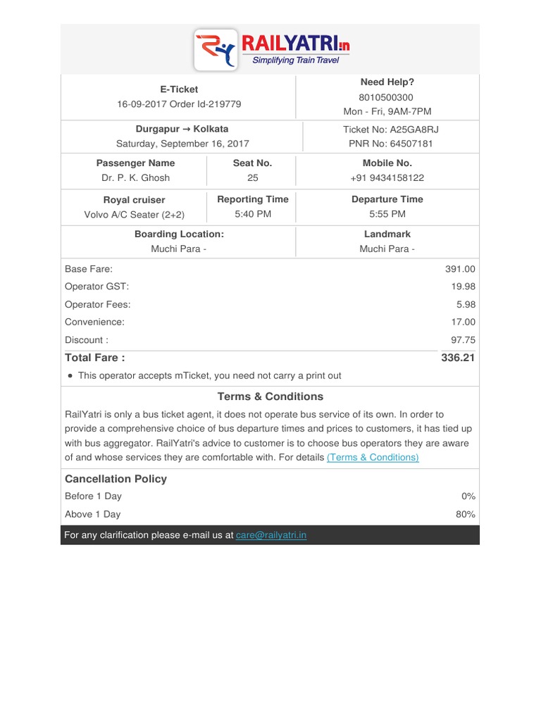 Bus e Ticket PNR 64507181 | PDF