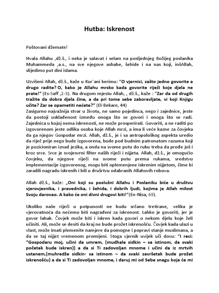 Hutba Iskrenost | PDF