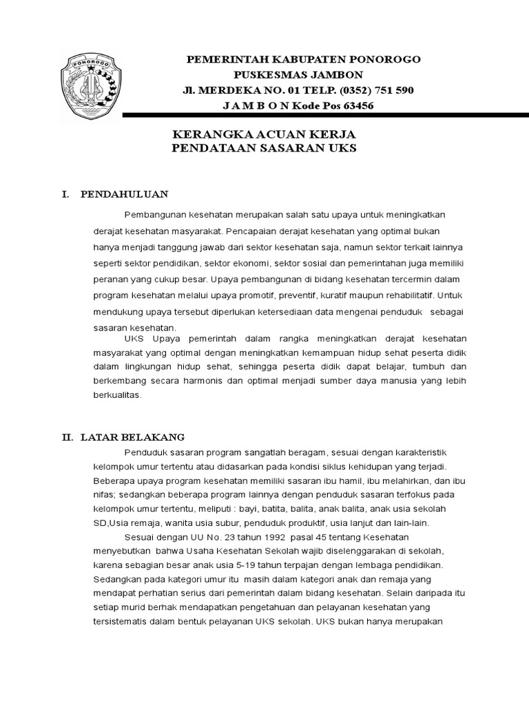 Kak Pendataan Uks | PDF