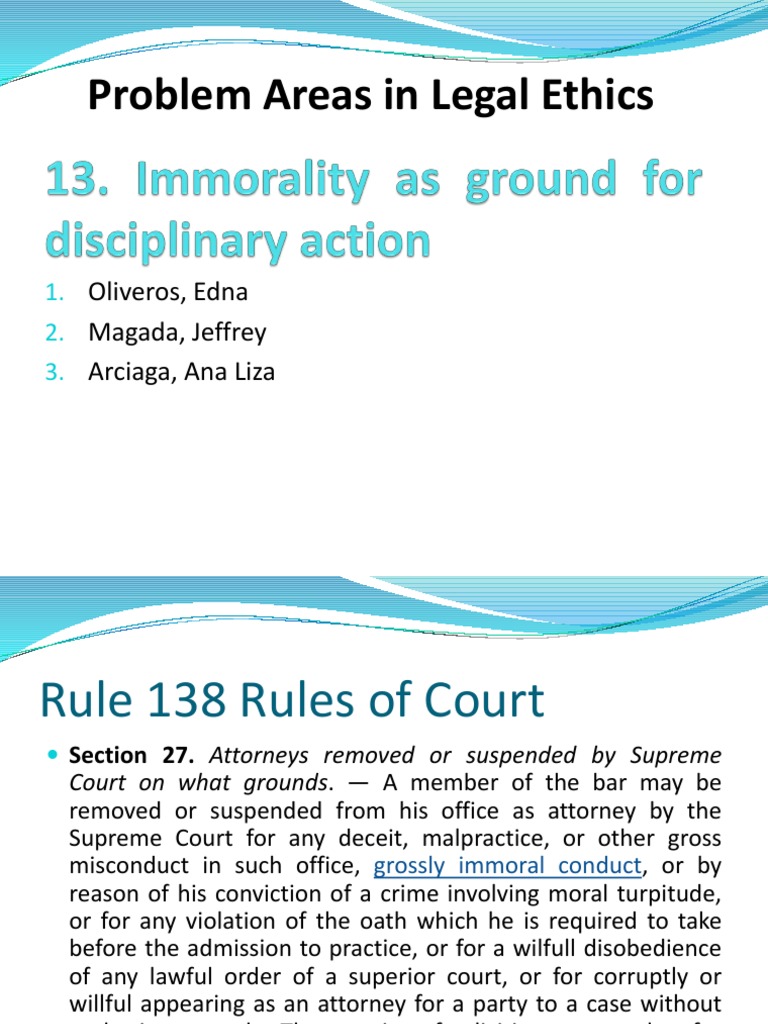 Problem Area in Legal Ethics - Grossly Immoral Conduct | PDF | Lawyer ...