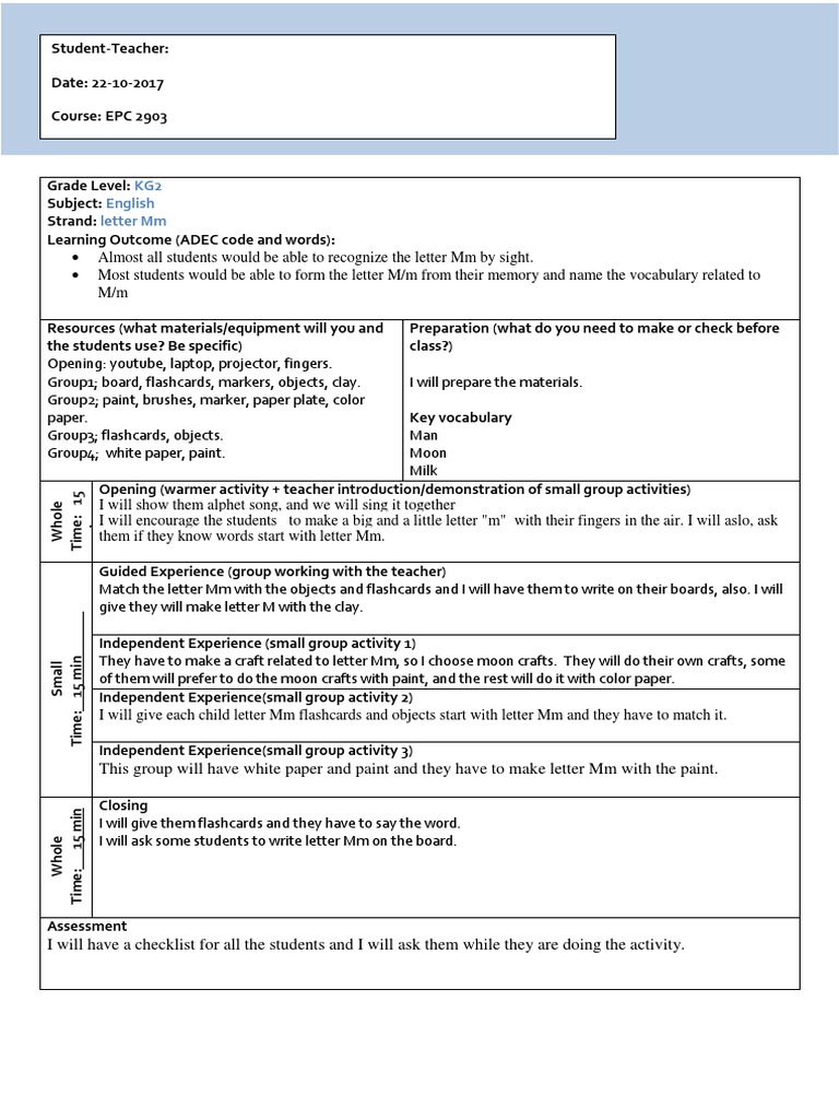 Letter M Lesson Plan | PDF | Lesson Plan | Educational Psychology