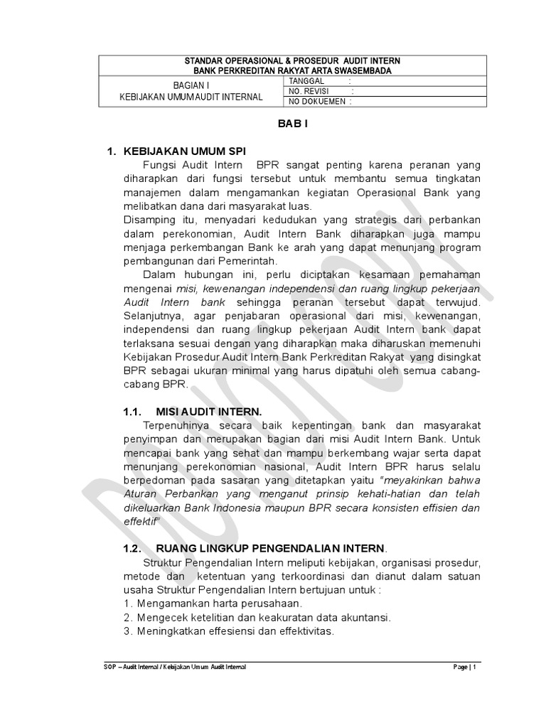 SOP Audit Internal BPR Arta Swasembada | PDF