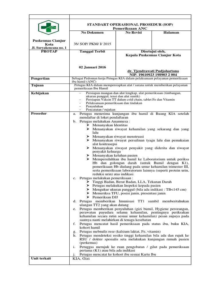 Sop Pemeriksaan ANC Fix | PDF