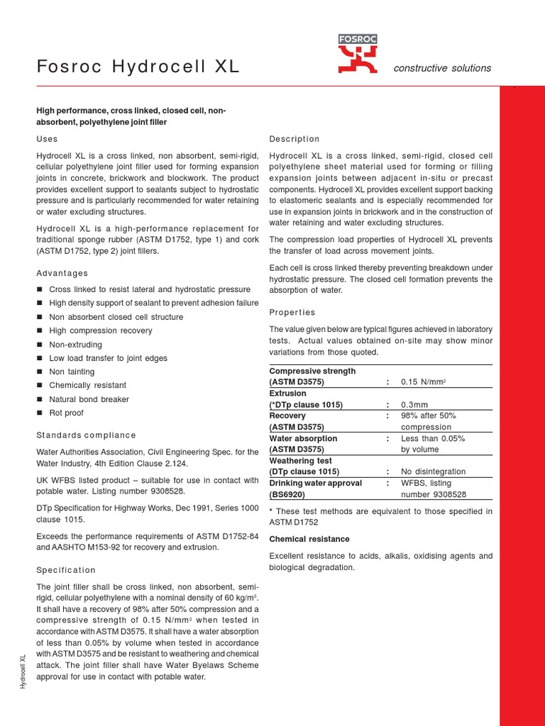 Fosroc Hydrocell XL: constructive solutions | Polyethylene | Concrete
