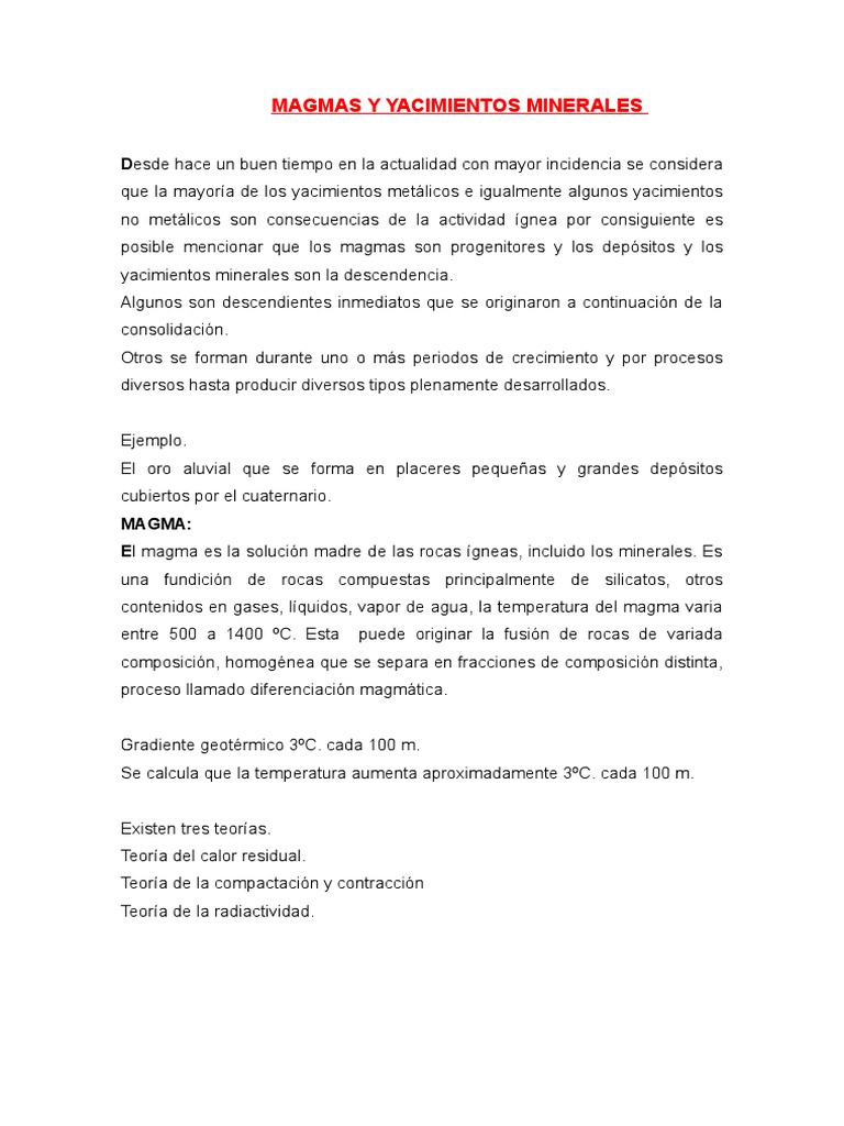 Magmas y Yacimientos Minerales | PDF | Magma | Roca (geología)