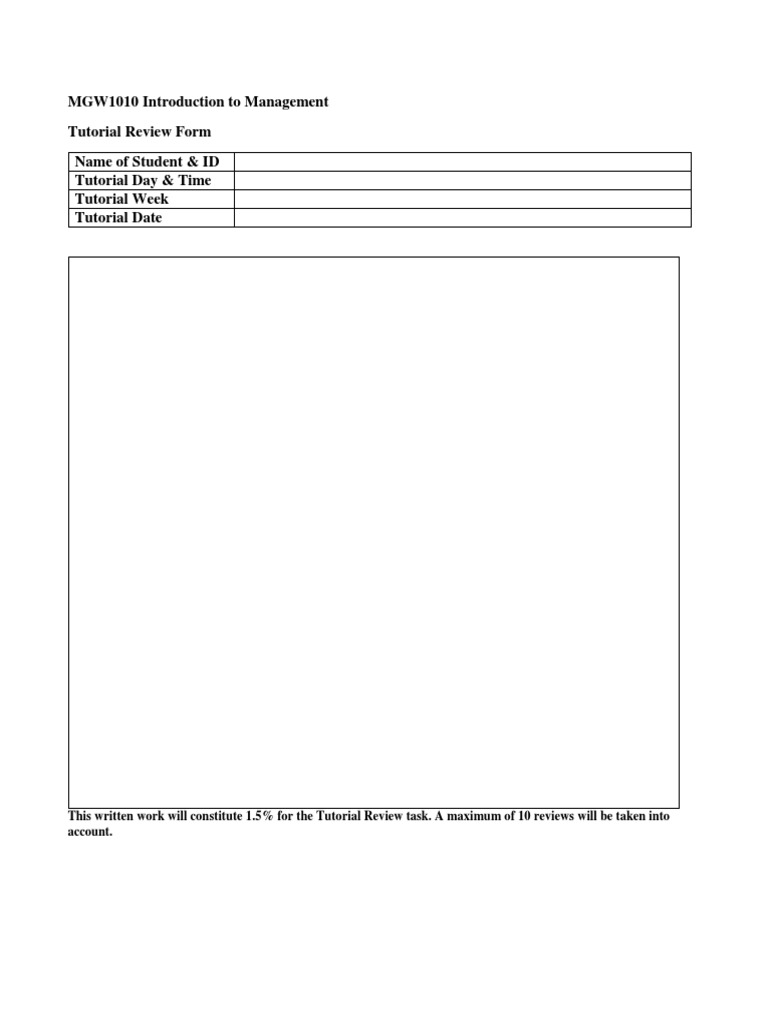 MGW1010 Introduction To Management Tutorial Review Form Name of Student ...