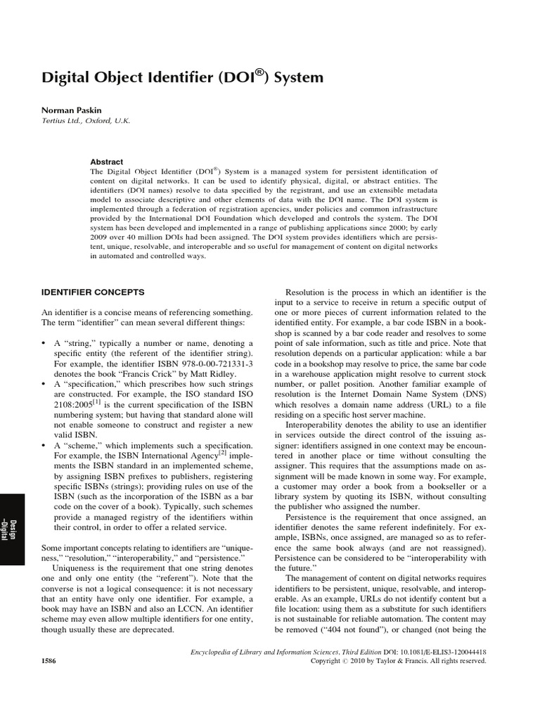 Digital Object Identifier (DOI) System | PDF | Digital Object Identifier | Uniform Resource ...