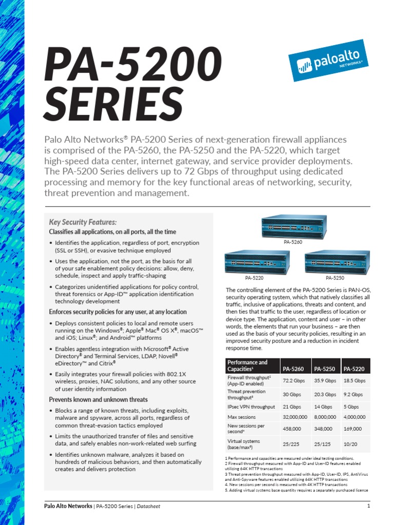 PA5200 Specsheet | PDF | Virtual Private Network | Firewall (Computing)