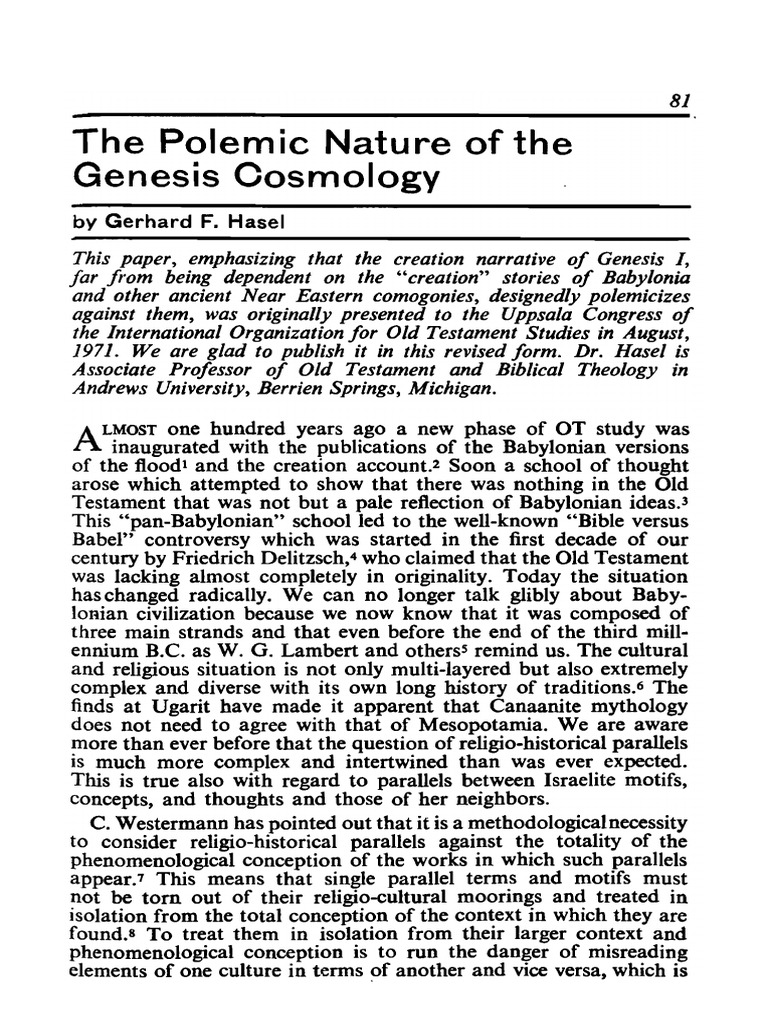 The Polemic Nature of Genesis Cosmology | PDF | Genesis Creation ...