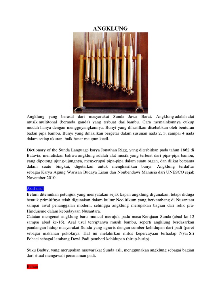 Sejarah dan Fungsi Alat Musik Angklung | PDF