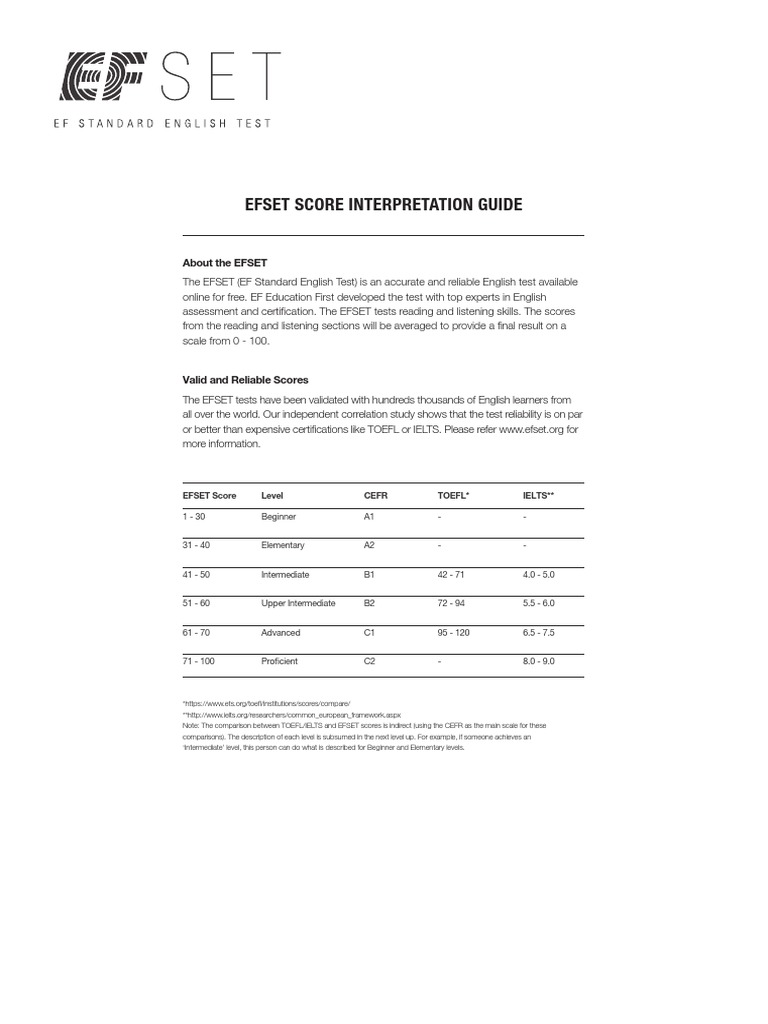 Understanding EFSET Score Levels | PDF