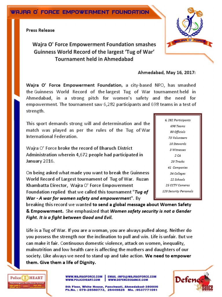 Press Release - Guinness World Record. Tug of War | PDF | Empowerment ...