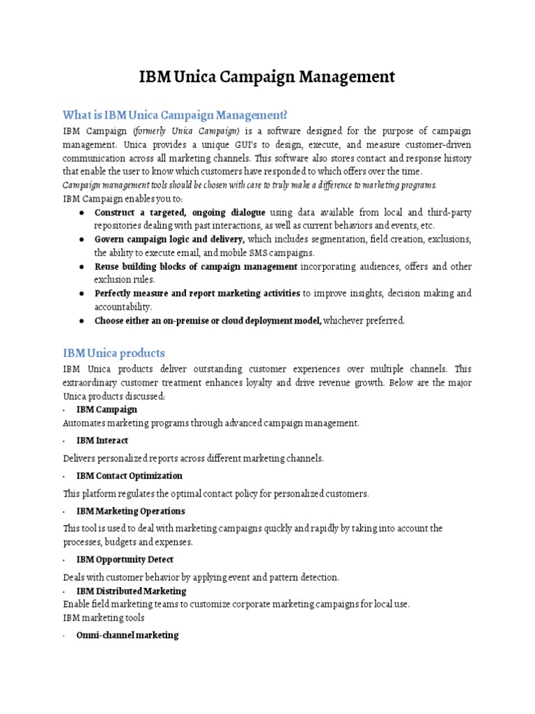 IBM Unica Campaign Management | PDF | Marketing | Databases