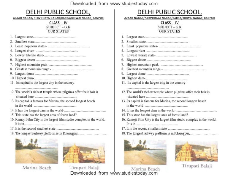 CBSE Class 4 General Knowledge Worksheets (8)-Our States | Nature