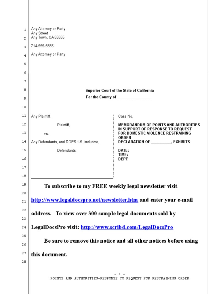 Response to Domestic Violence Restraining Order | PDF | Restraining ...